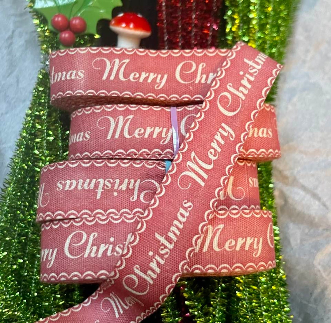 5 Yards 15mm Christmas Shabby Faded Ribbon Red and White Merry ...