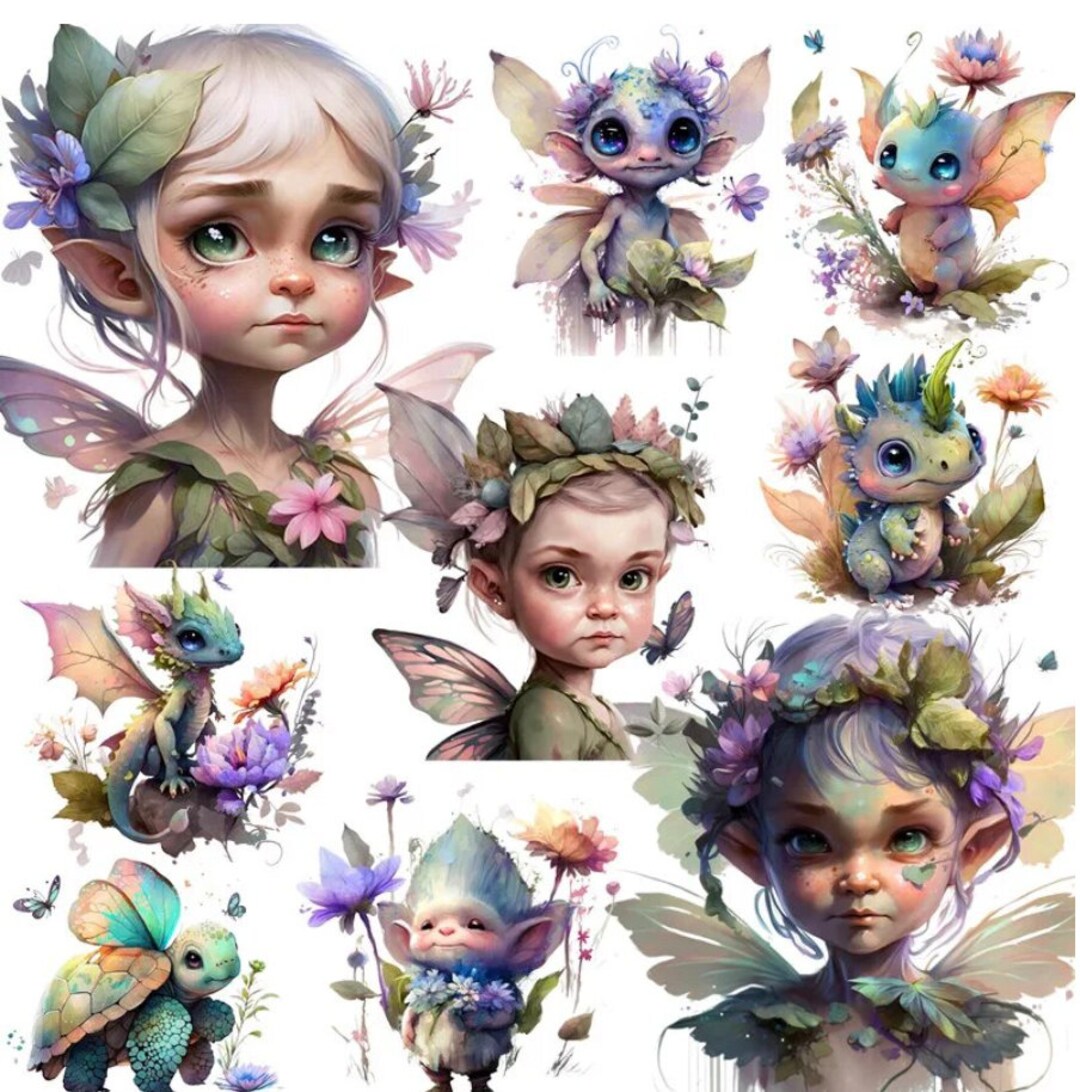 20 Pixie Fairy Stickers Bright Color Angels Wings Hats Crown Ephemera ...