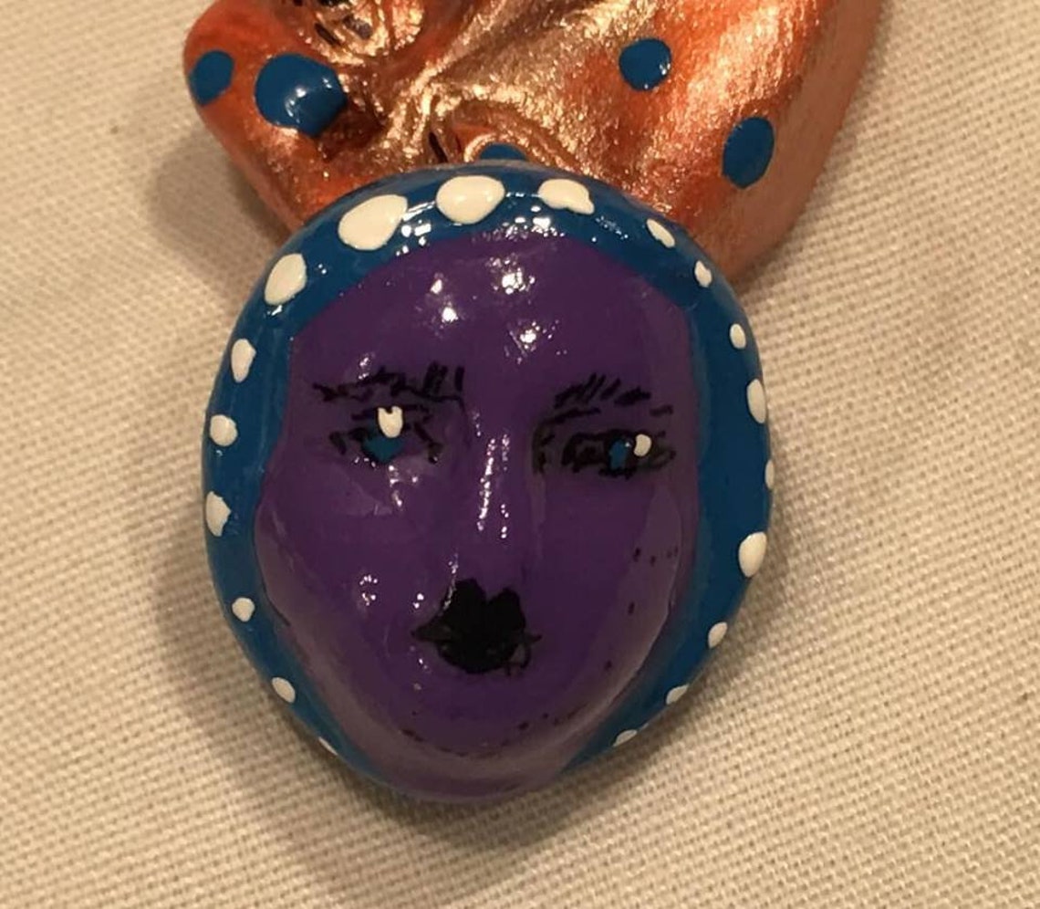 Handmade Clay Face Purple Grumpy Sad Head Buddha Mosaic Tile Woman Lady ...