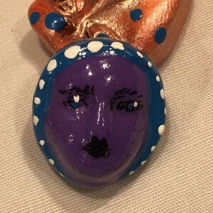 Handmade Clay Face Purple Grumpy Sad Head Buddha Mosaic Tile Woman Lady ...