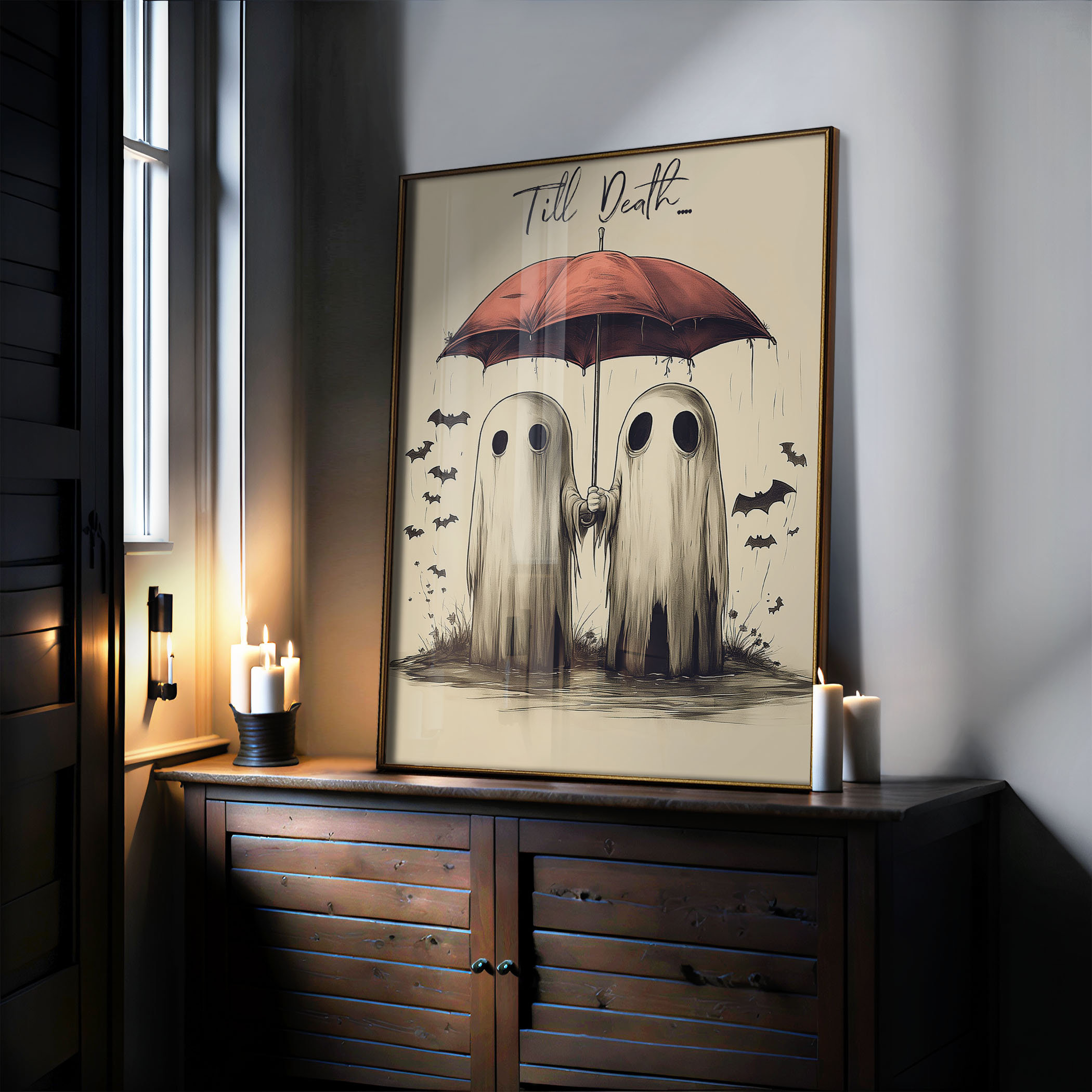 Ghost Couple Print Spooky Poster Just Married Print Gothic Wedding Gift ...