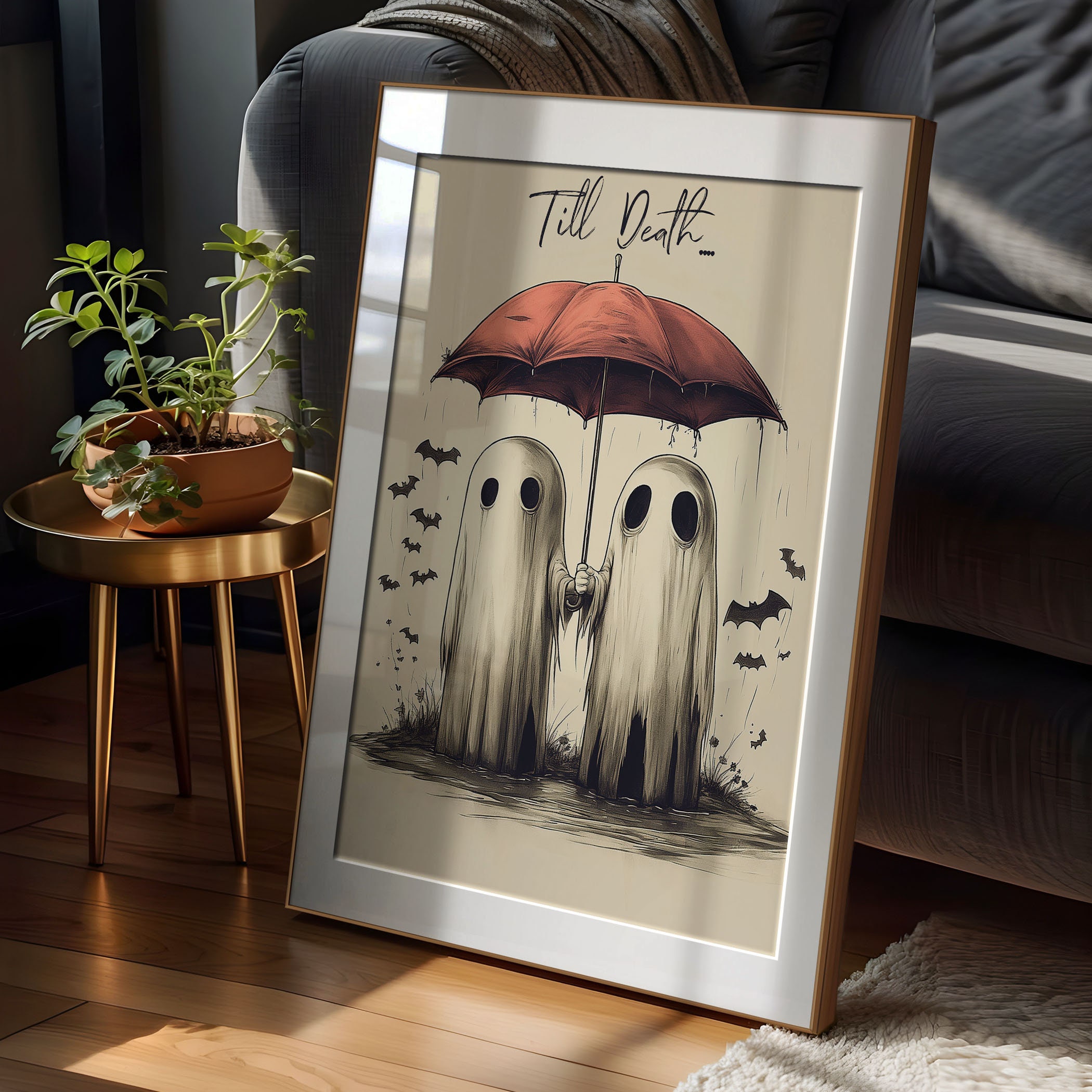 Ghost Couple Print Spooky Poster Just Married Print Gothic Wedding Gift ...