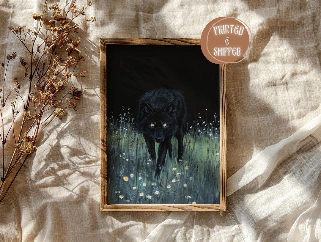 Moody Wolf Painting | Dark Cottagecore Woodland Animal Print | Green ...