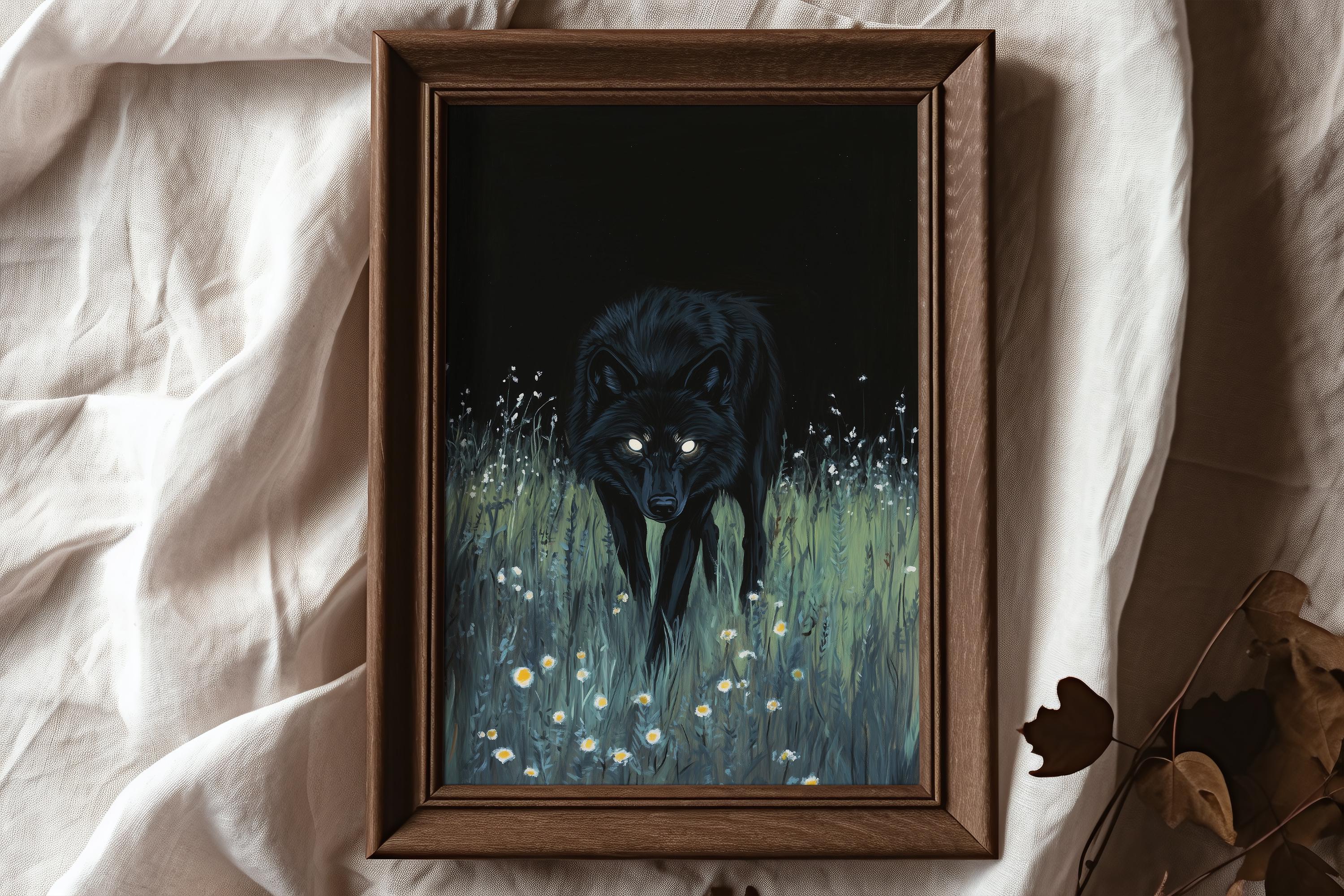 Moody Wolf Painting Dark Cottagecore Woodland Animal Print Green ...