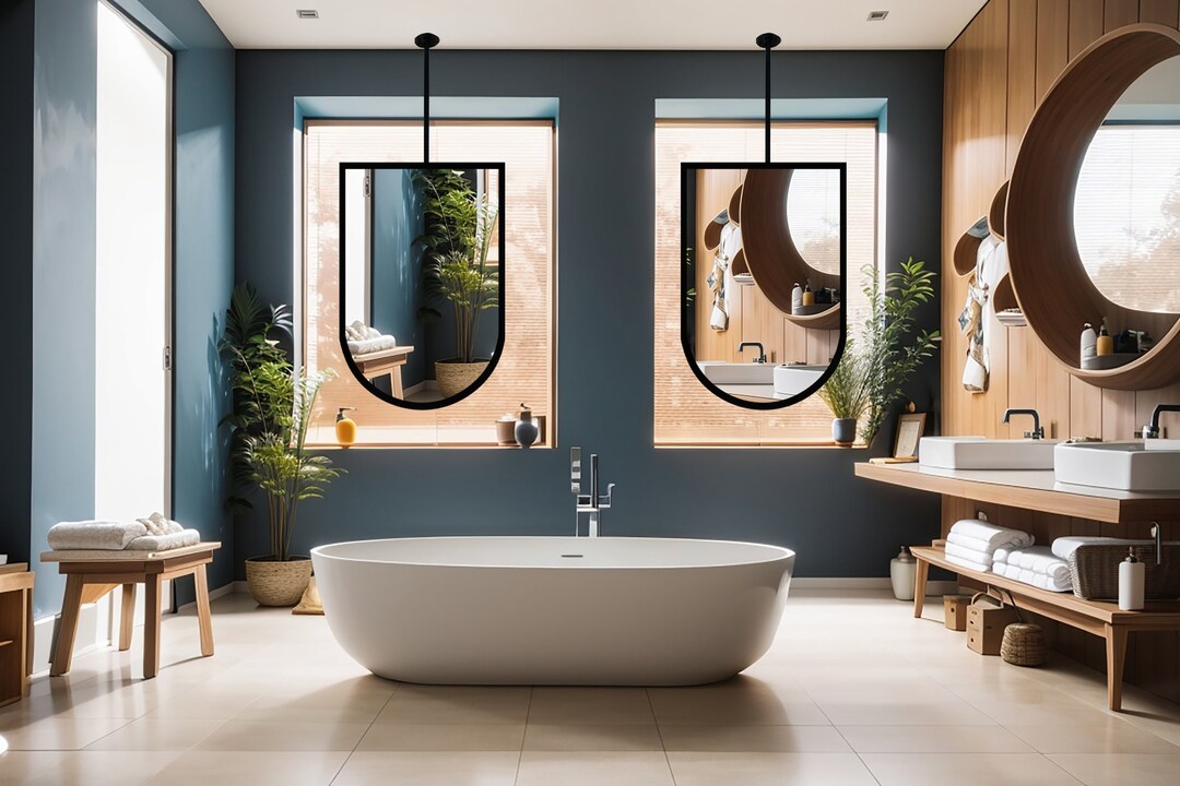 Ceiling Mounted Arched Bathroom Mirror, Metal Framed Design Mirror ...