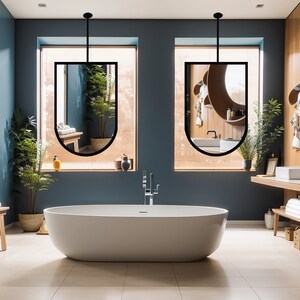 Ceiling Mounted Arched Bathroom Mirror, Metal Framed Design Mirror ...