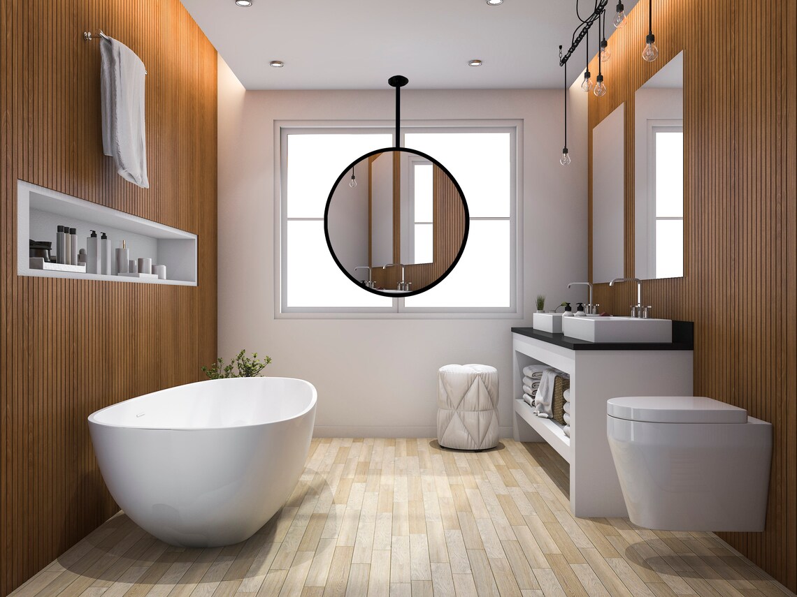 Ceiling-mounted Round Bathroom Mirror, Ceiling Suspended Circular ...
