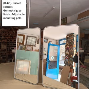 Ceiling Mount Bathroom Mirror: Curved Rectangular Metal Frame ...