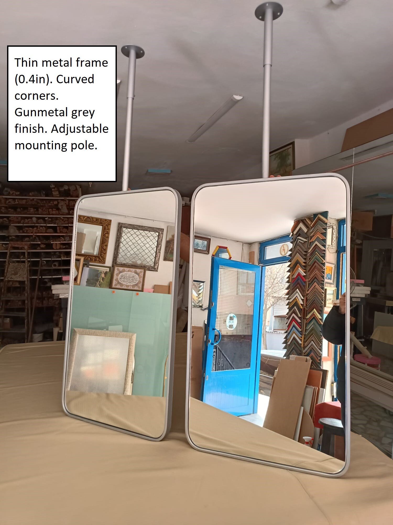 Ceiling Mounted Arched Bathroom Mirror, Metal Framed Design Mirror ...