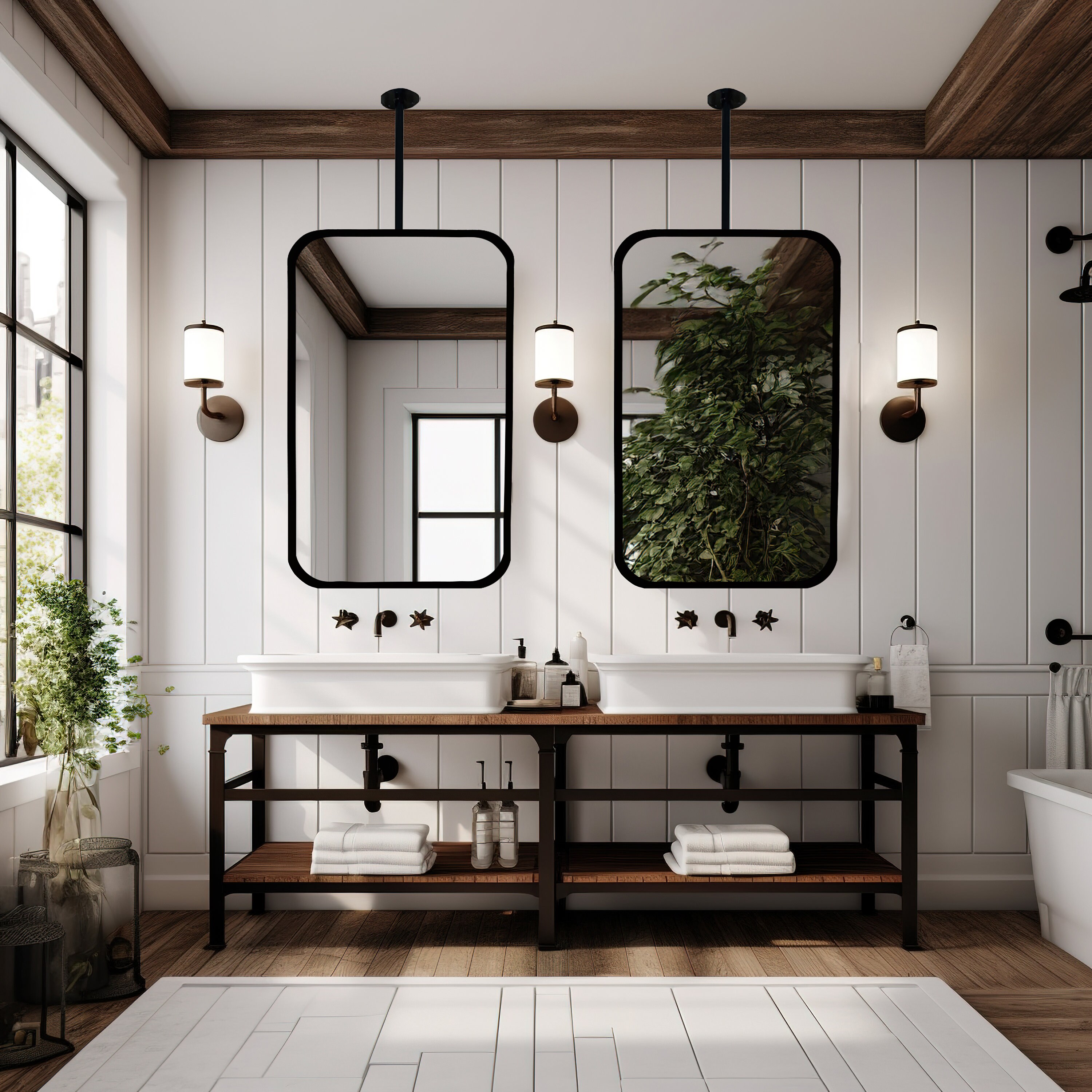 Ceiling Mount Bathroom Mirror: Curved Rectangular Metal Frame ...