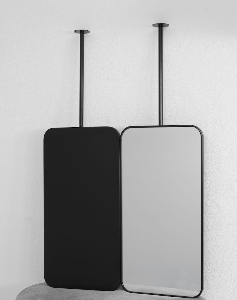 Ceiling Mount Bathroom Mirror: Curved Rectangular Metal Frame ...