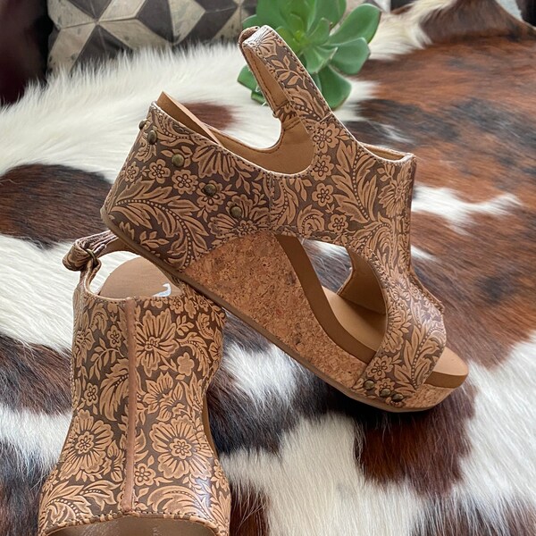 Western Tooled Leather Sandals - Etsy