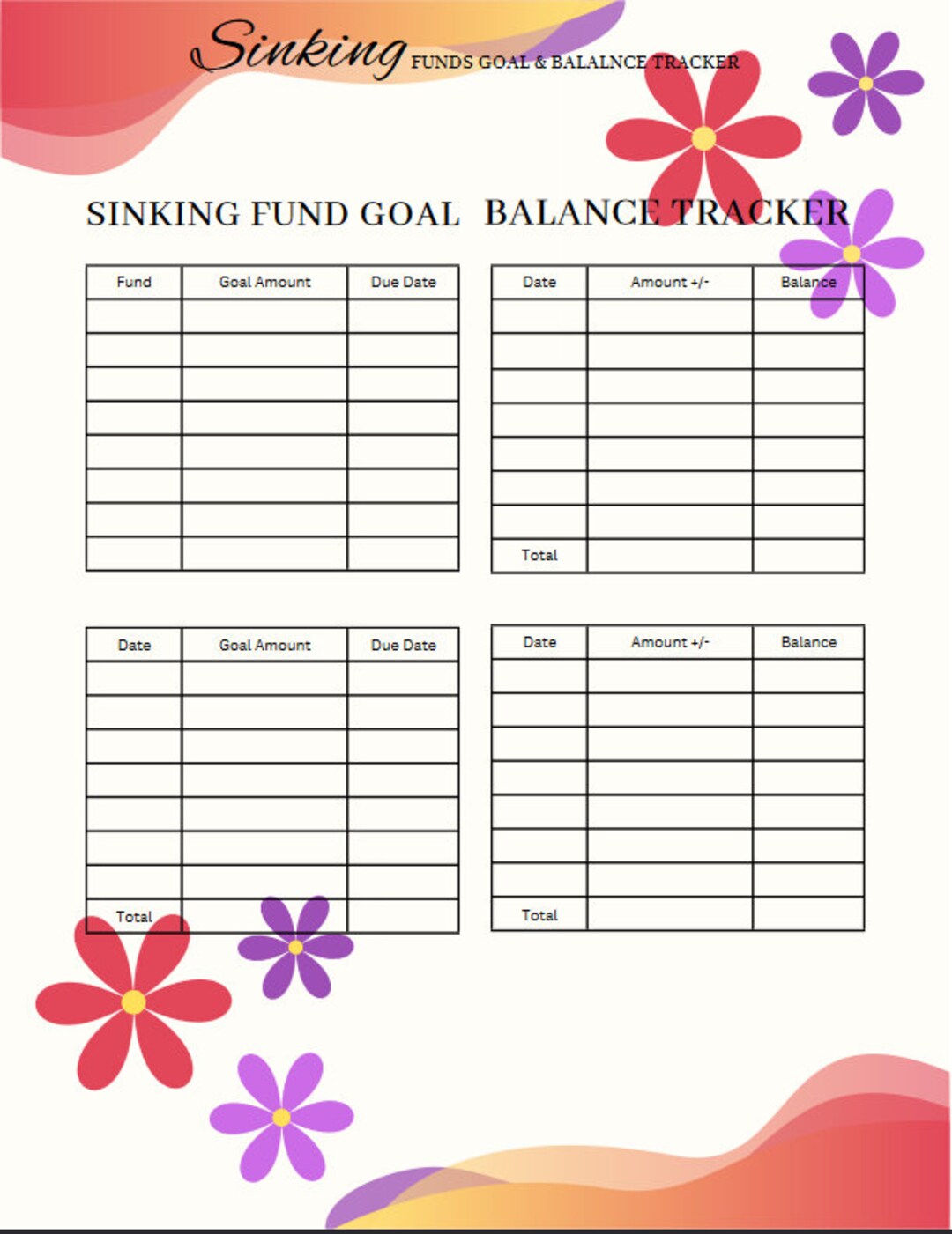 Sinking Funds Goal and Balance Tracker - Etsy