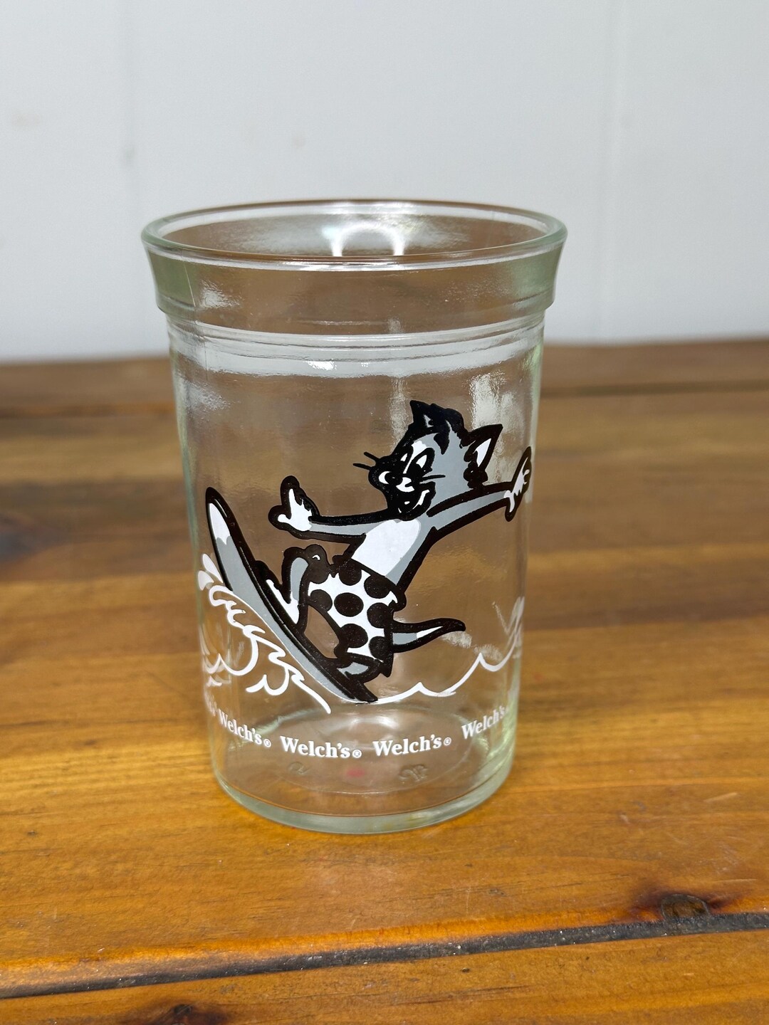 Welch's Jelly Tom and Jerry Juice Jelly Glass 1990 Tom Surfing 4" Tall ...