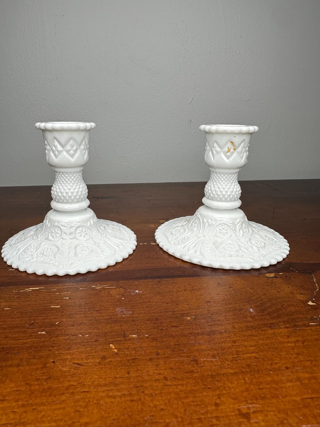 Vintage Duncan & Miller Milk Glass Candlesticks 4 Inches Set of 2 - Etsy