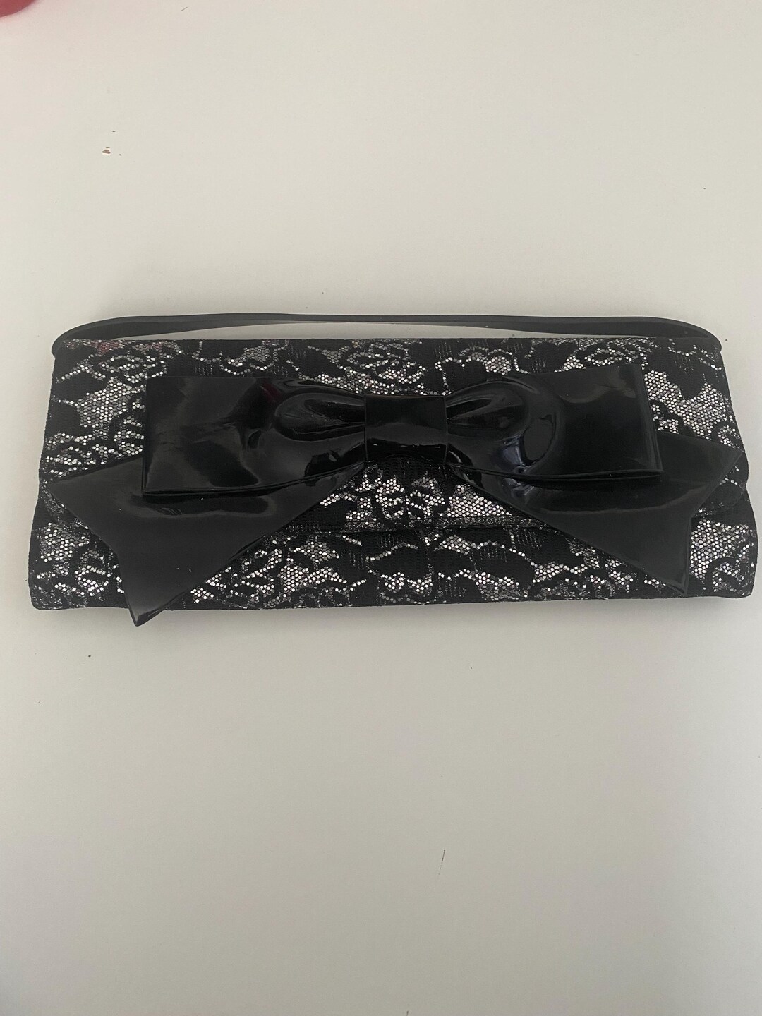 Black & Silver, Lace Clutch Wallet W/big Patent Leather Bow. - Etsy