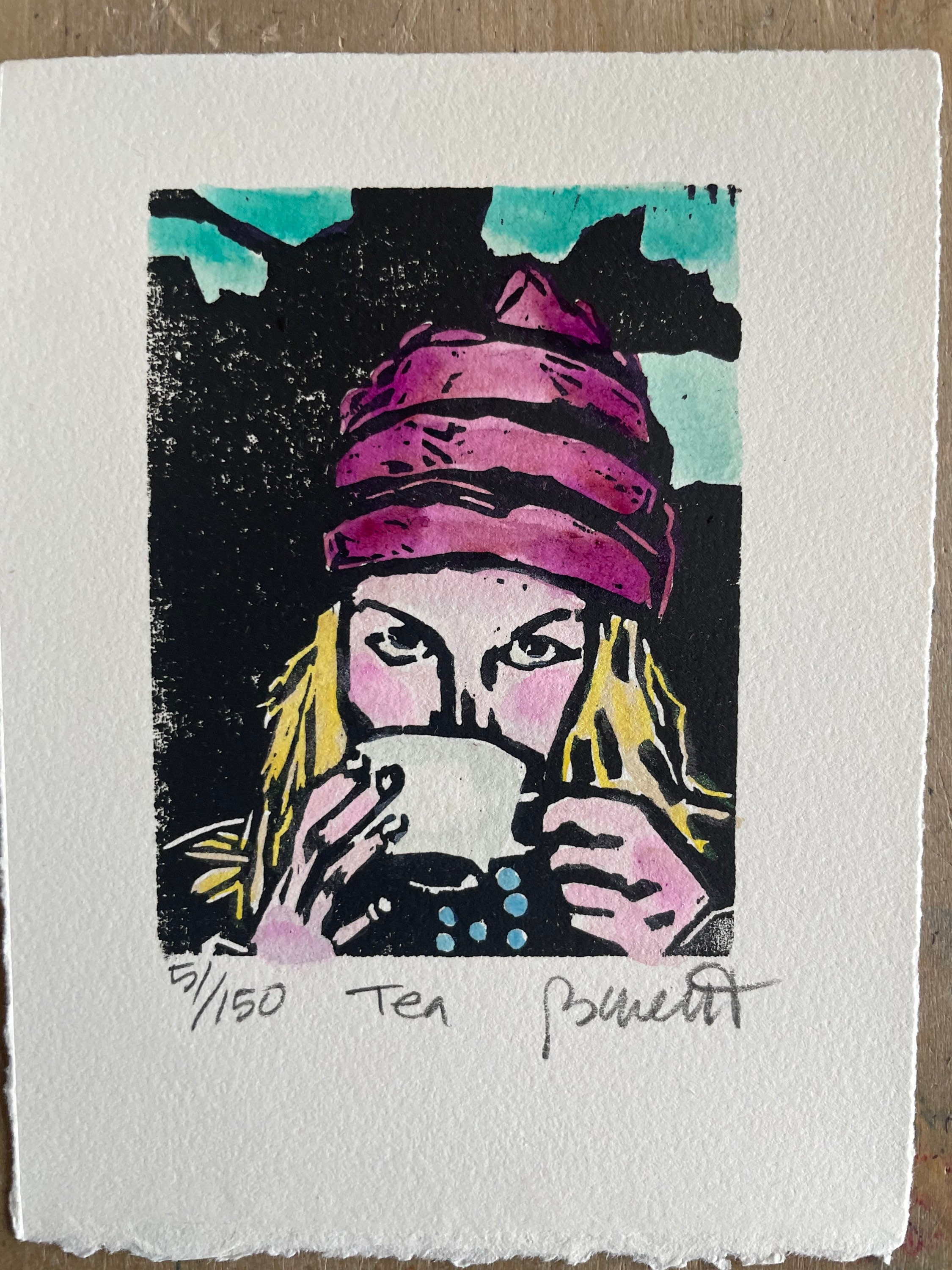 Tea- Woodblock Print. - Etsy