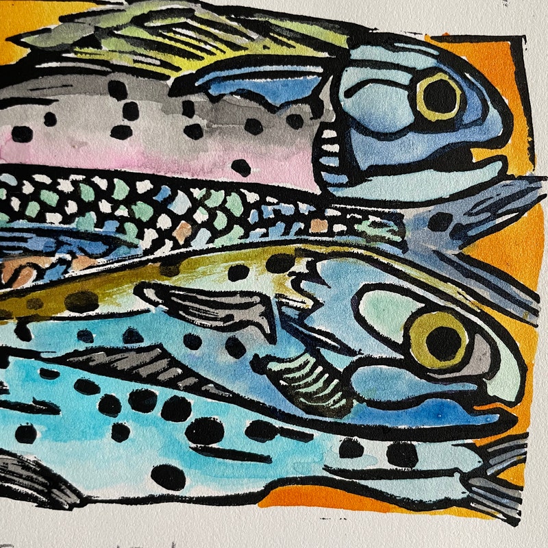 Fish Linocut - Etsy