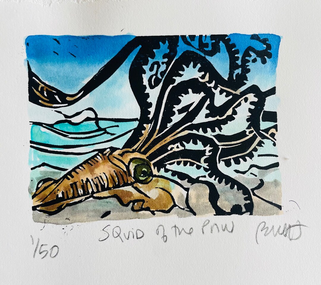 Squid of the PNW. - Original Linocut - Etsy