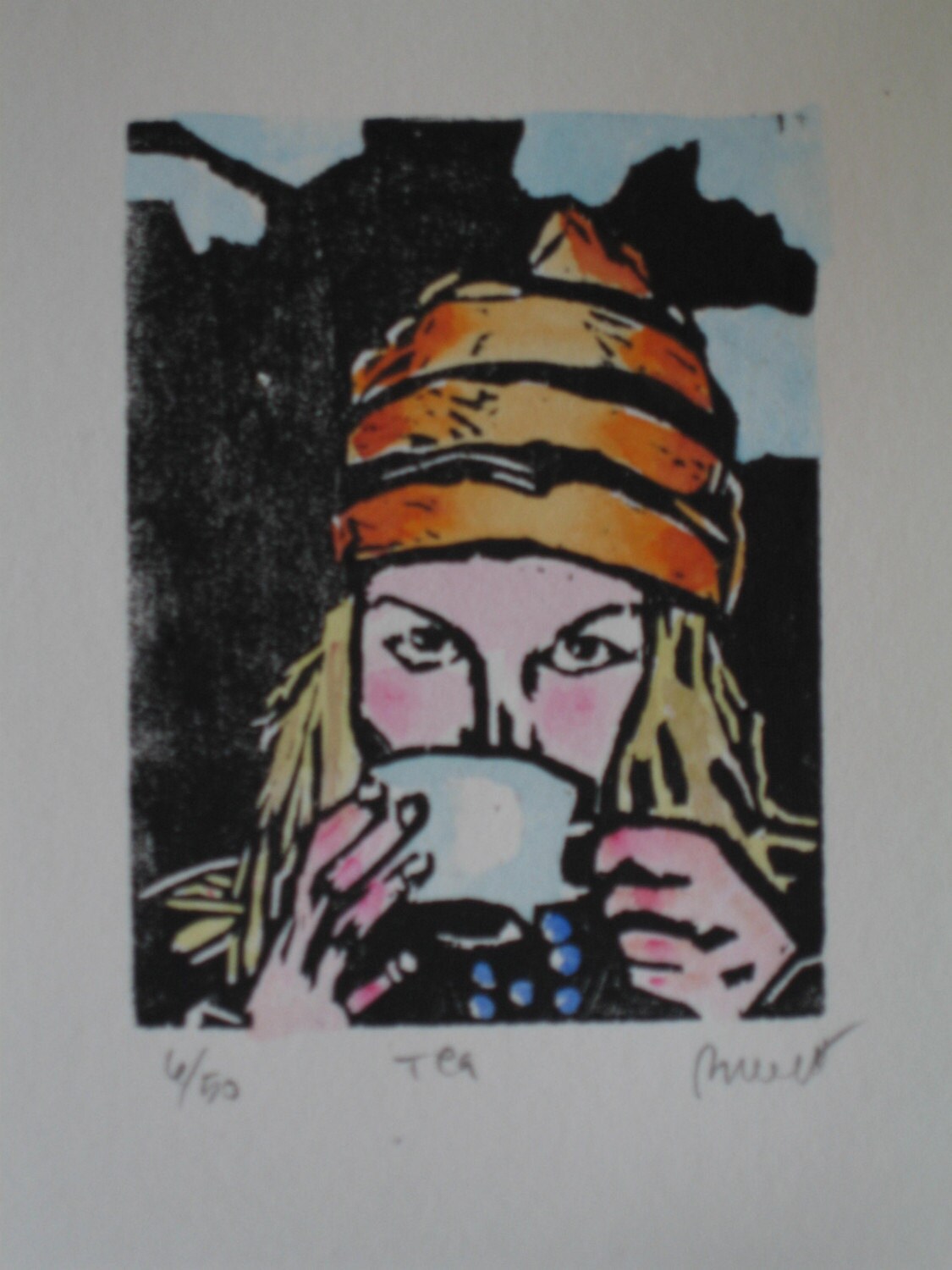 Tea Woodblock Print | Etsy