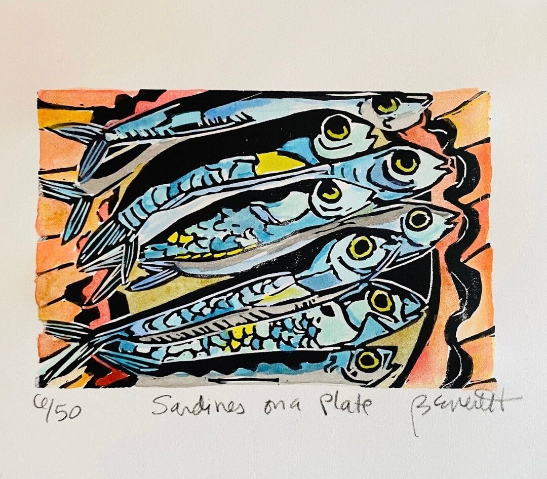 Sardines on a Plate - Original Linocut - Etsy