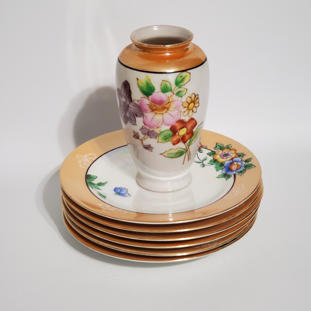 Floral Lusterware Vases Hand Painted Flowers Made in Japan - Etsy