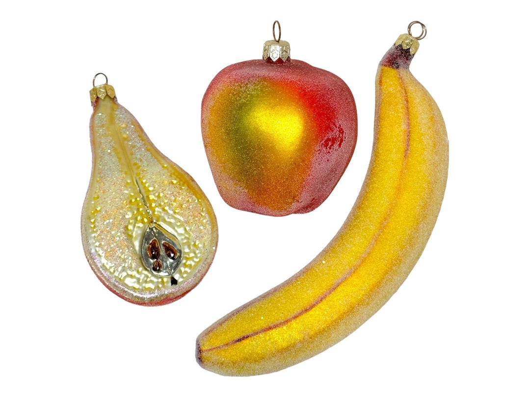 Lot of 3 Christopher Radko Sugared Glass Ornaments Apple, Banana and ...
