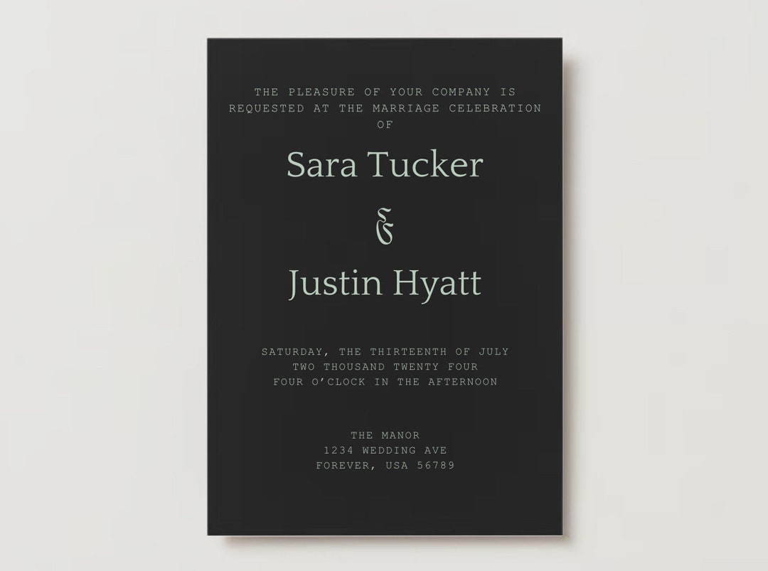 EDITABLE Simple Black Wedding Invitation - Etsy