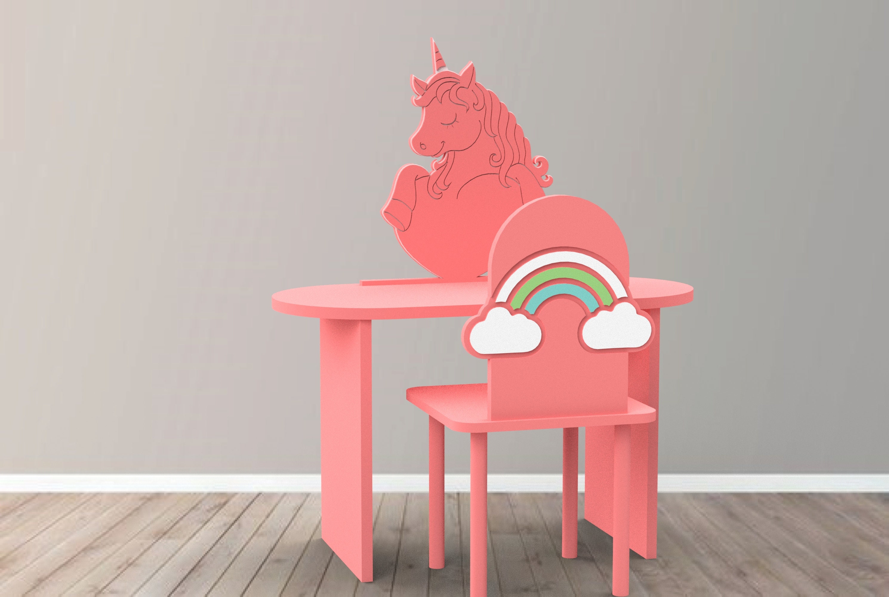 Unicorn and Rainbow Themed Kids Desk and Chair Set - Digital Plans - Etsy