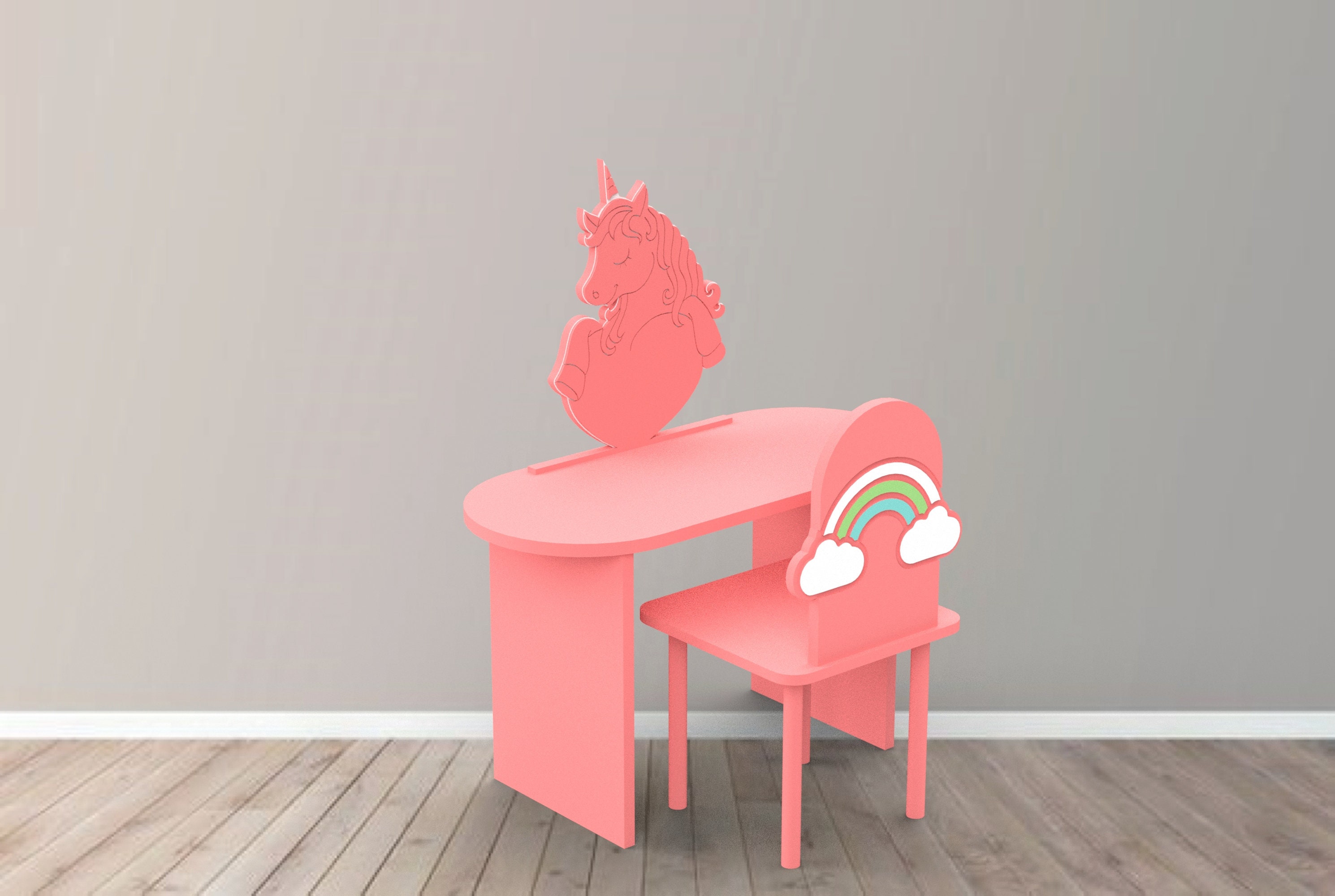 Unicorn and Rainbow Themed Kids Desk and Chair Set - Digital Plans - Etsy