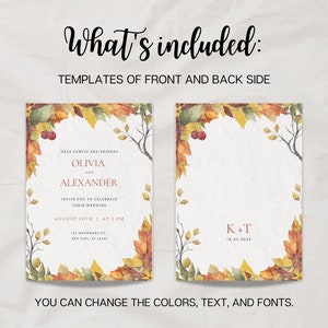 Autumn Wedding Invitation Template, Printable Wedding Invitation, Fall ...