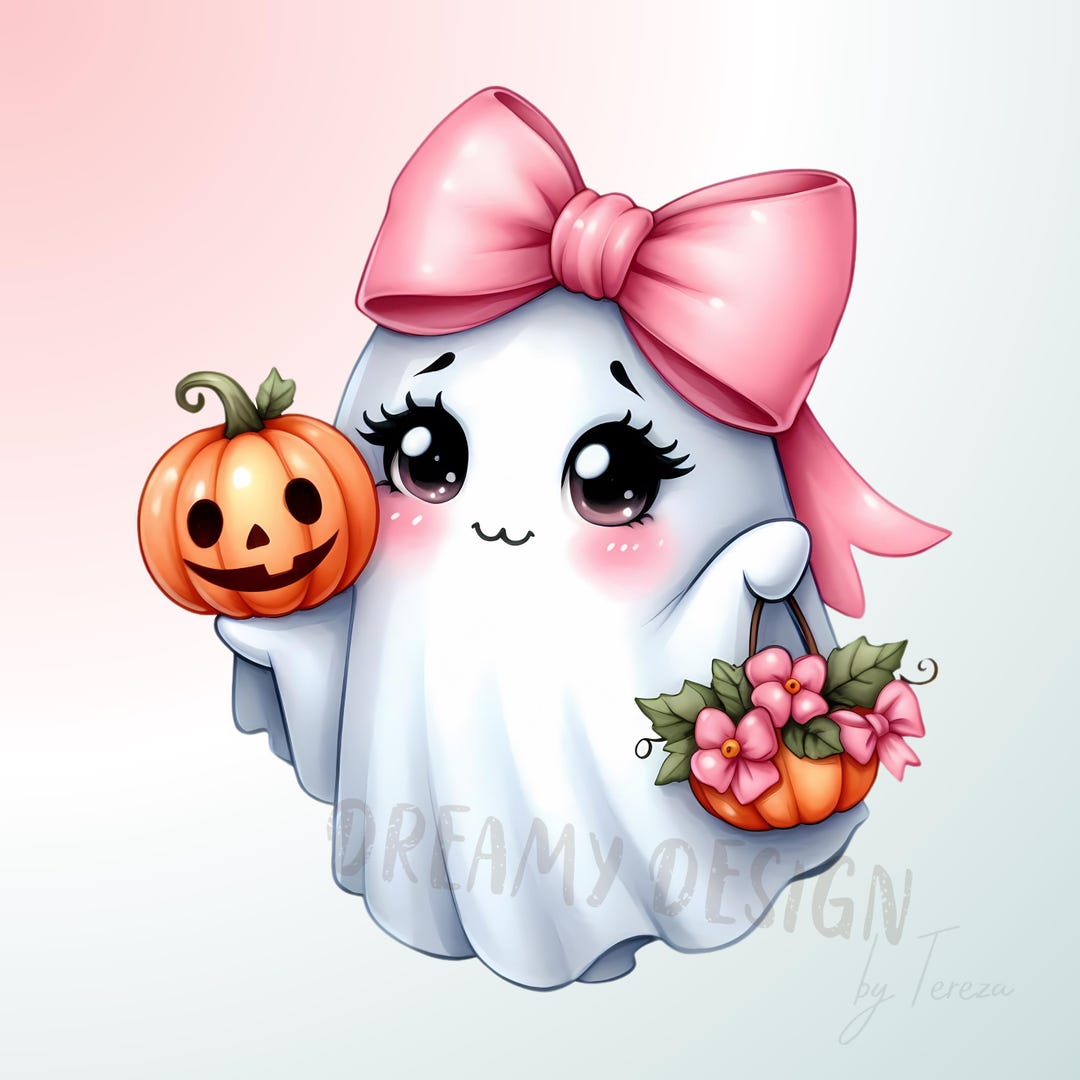 Cute Pink Ghost Png, Halloween Png, Ghost With Coquette Bow, Autumn ...
