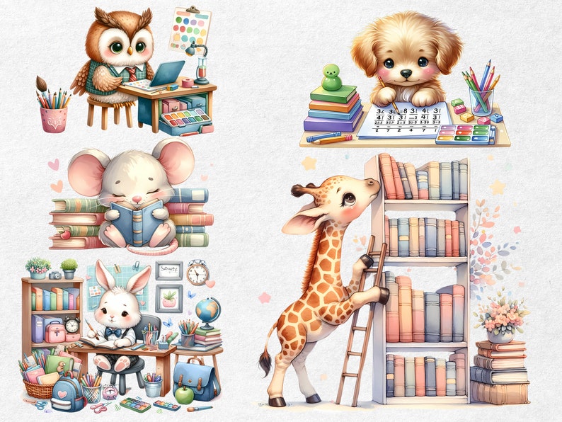 Cute Animals at School Clipart Bundle, Clipart for Commercial Use ...