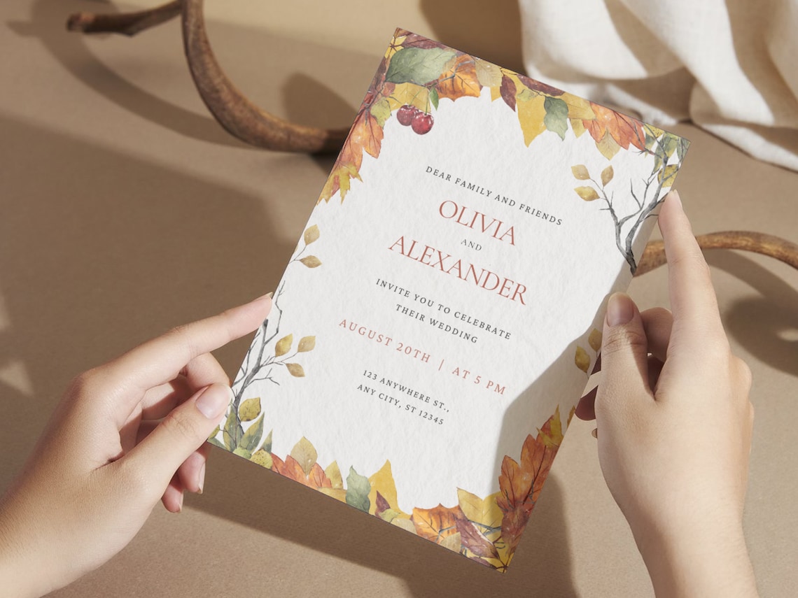 Autumn Wedding Invitation Template, Printable Wedding Invitation, Fall ...