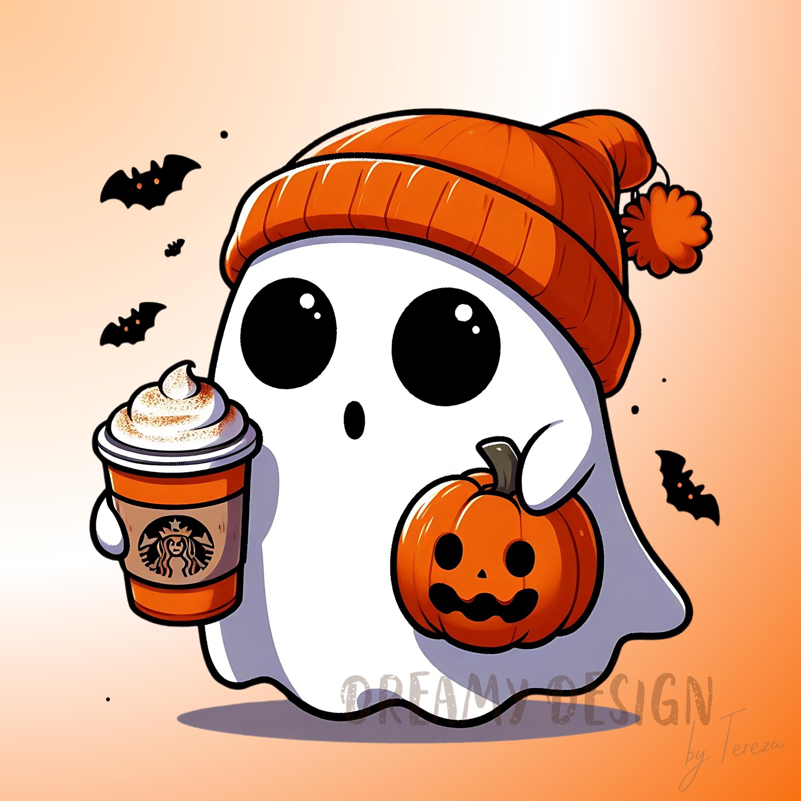 Cute Ghost Png, Halloween Png, Ghost With Pumpkin Latte, Autumn Fall ...