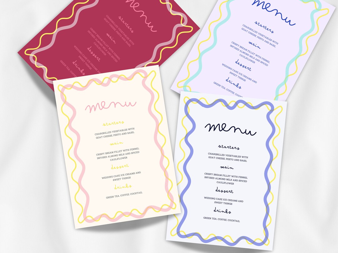 Wavy Menu Template, Printable Drinks Sign, Wedding Bridal Shower Menu ...