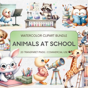 Cute Animals at School Clipart Bundle, Clipart for Commercial Use ...