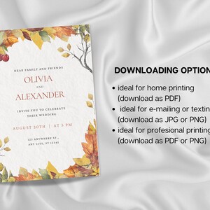 Autumn Wedding Invitation Template, Printable Wedding Invitation, Fall ...