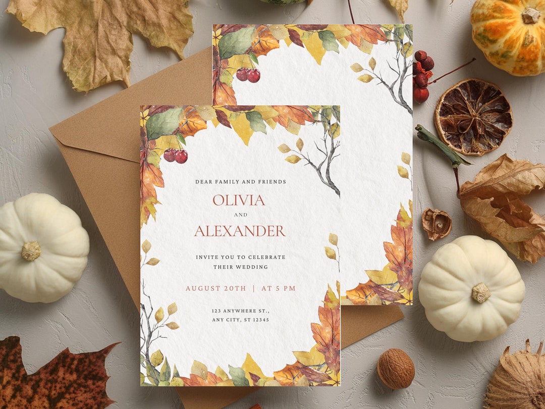 Autumn Wedding Invitation Template, Printable Wedding Invitation, Fall ...