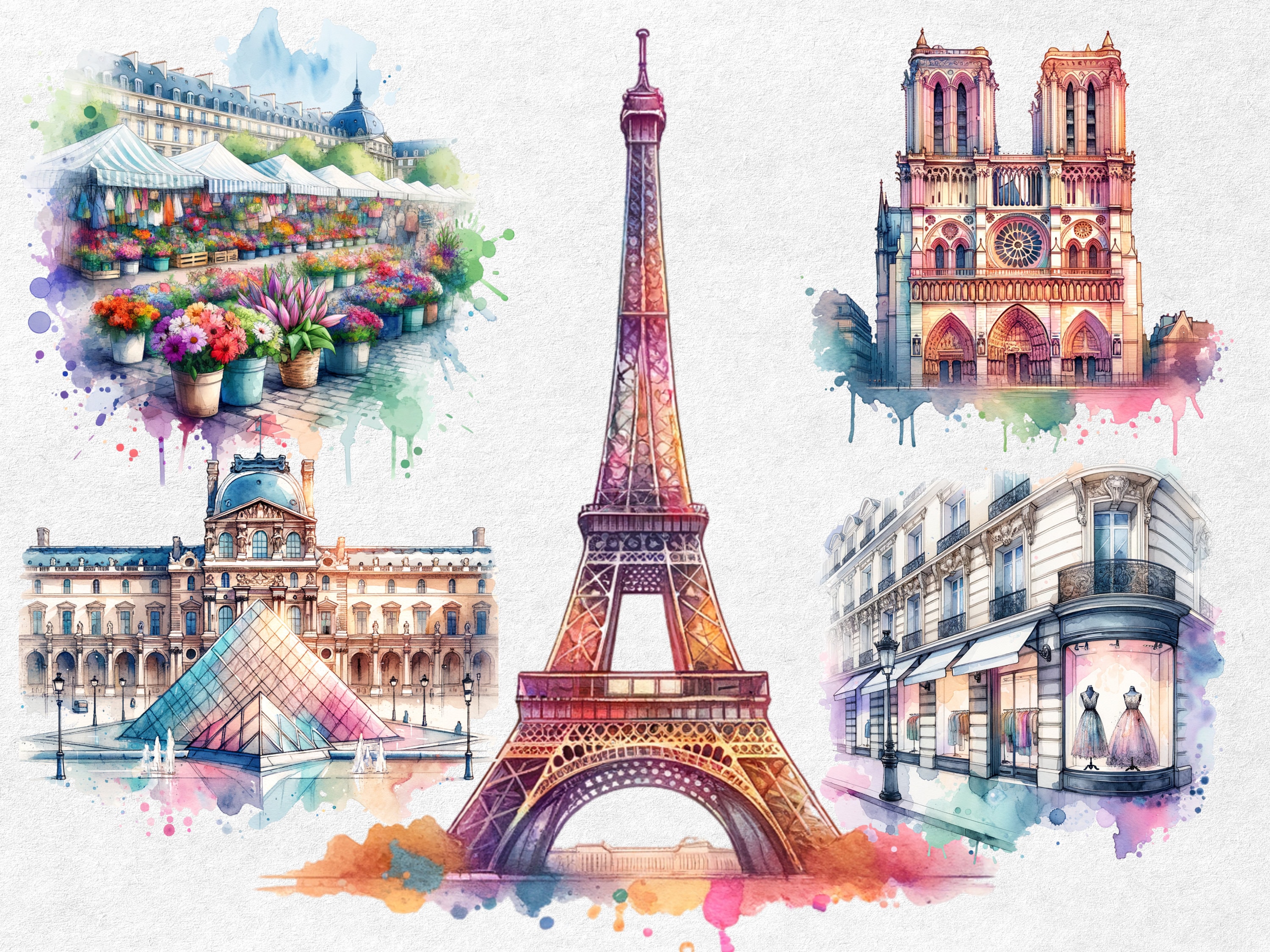 Watercolor Paris Clipart Bundle, Clipart for Commercial Use, France ...