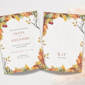 Autumn Wedding Invitation Template, Printable Wedding Invitation, Fall ...