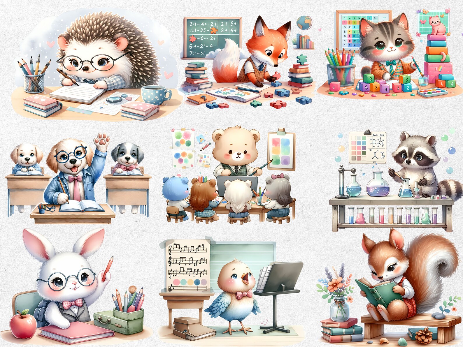 Cute Animals at School Clipart Bundle, Clipart for Commercial Use ...