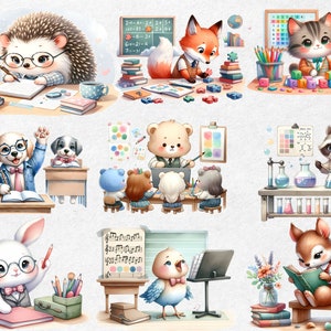 Cute Animals at School Clipart Bundle, Clipart for Commercial Use ...