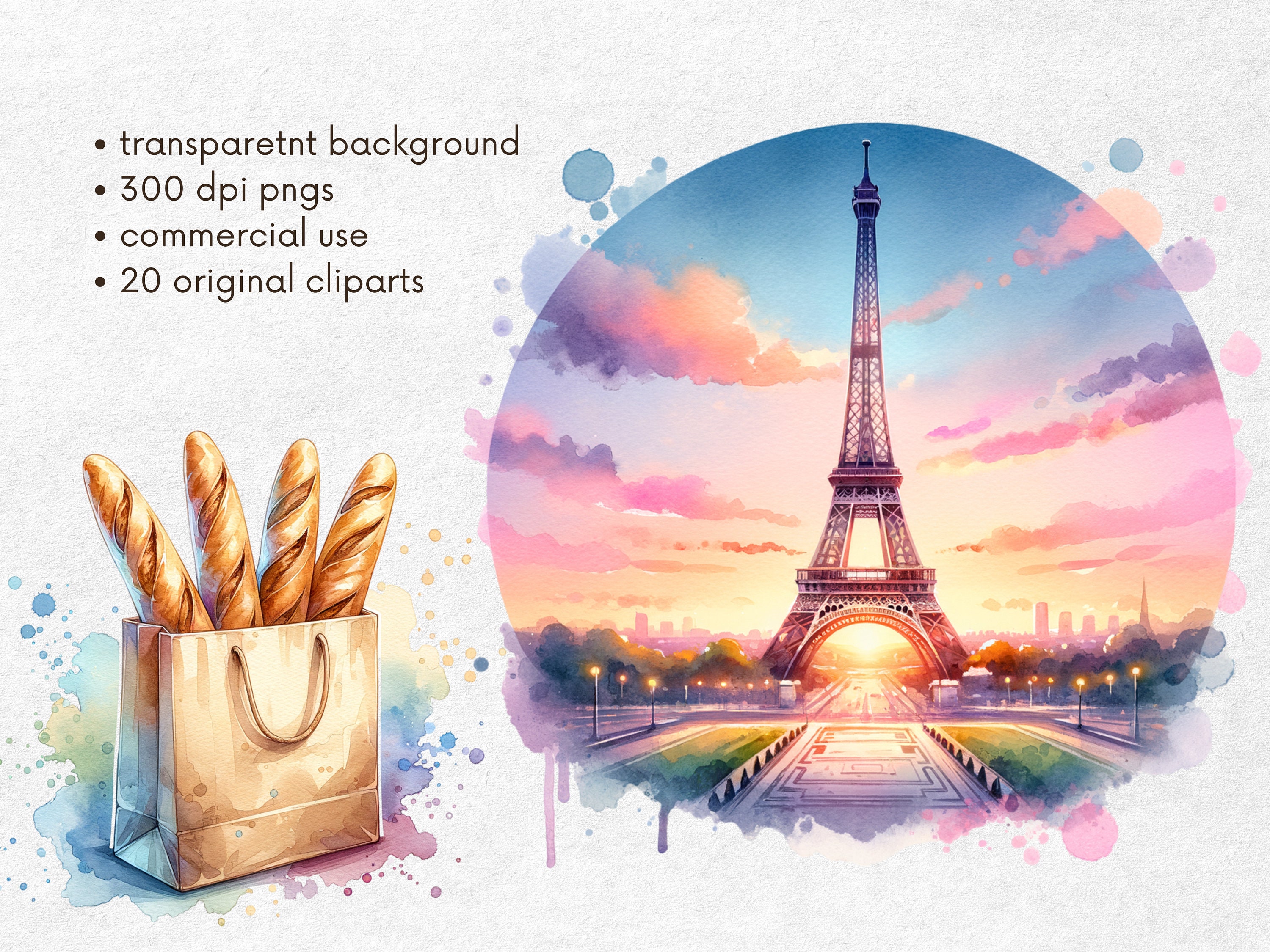 Watercolor Paris Clipart Bundle, Clipart for Commercial Use, France ...