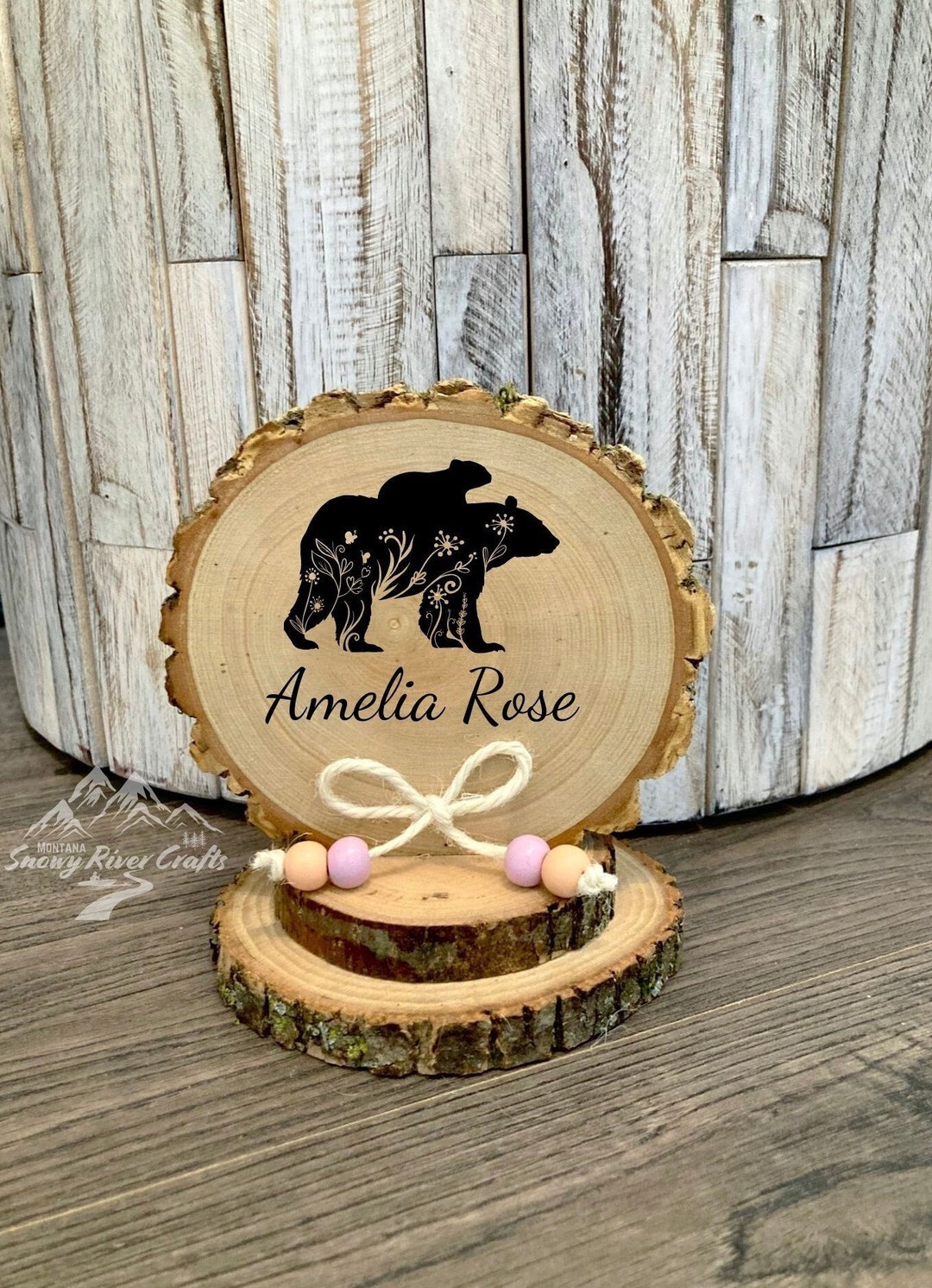 Bear Baby Cake Topper Rustic Cake Topper Shower Floral Cake Topper Wood ...
