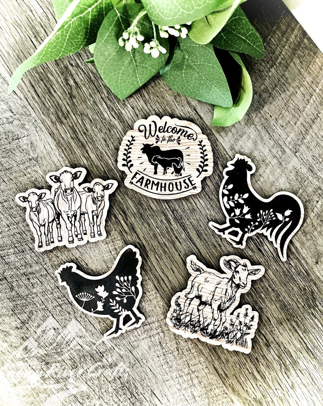 Farm Animal Wood Refrigerator Magnets: Rustic Farmhouse Decor - Etsy
