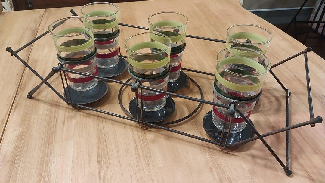 Mid Century Renel Tipsy Tim - Federal Glassware Set - Drink Carrier ...