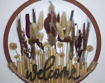 16" Rustic Welcome Sign | Dried Flower Wall Hanging | Boho Farmhouse ...