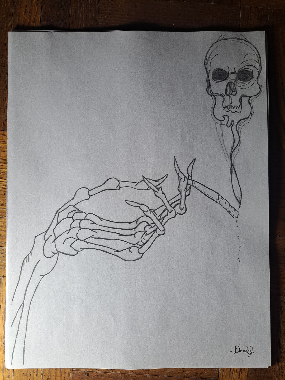 Finish It Yourself Custom Drawn Skeleton Hand Smoking Cigarette Art ...