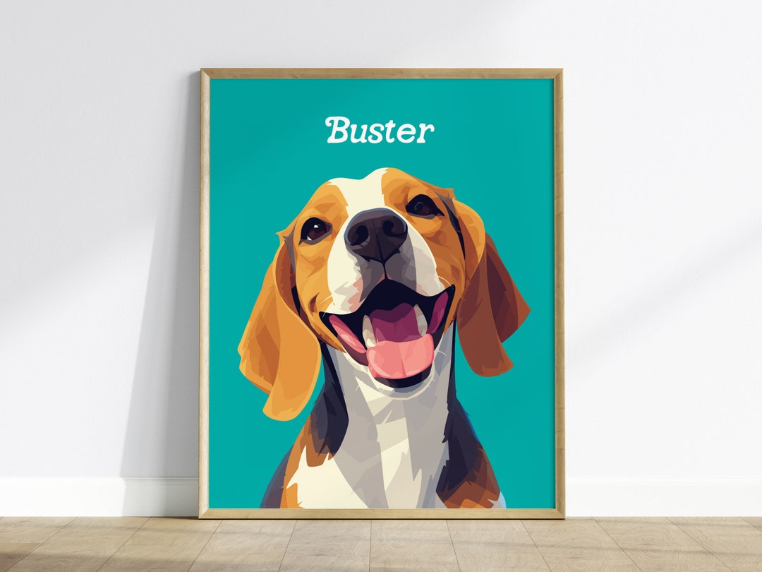 Framed Beagle Portrait, Personalized Beagle Wall Art, Pet Memorial ...